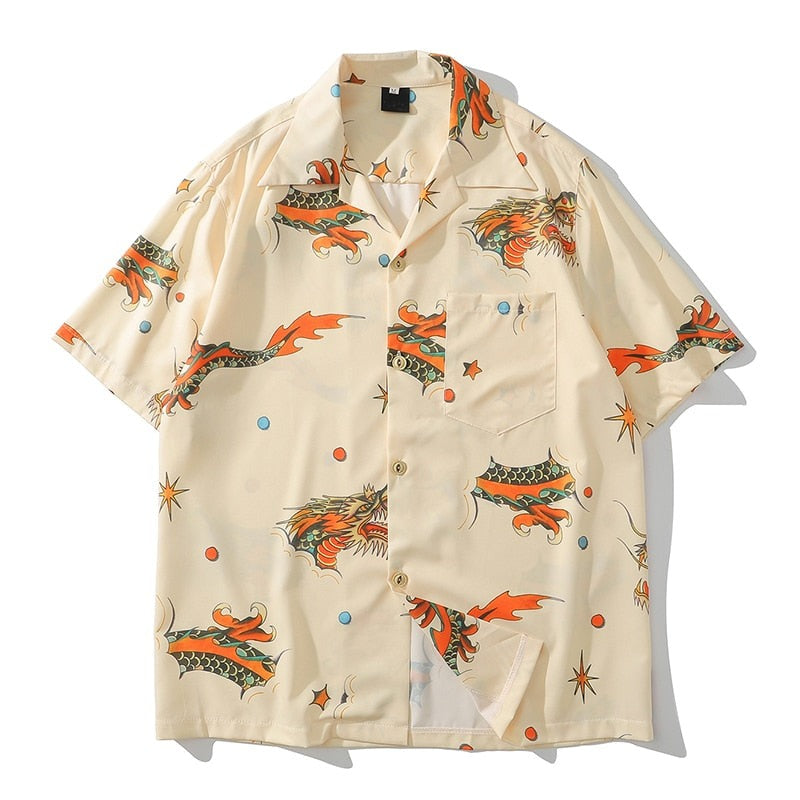 "Red Dragon" Unisex Men Women Streetwear Graphic Button Shirt