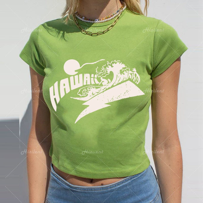 "Red Waves" Women Vintage Short Sleeve Graphic T-Shirt