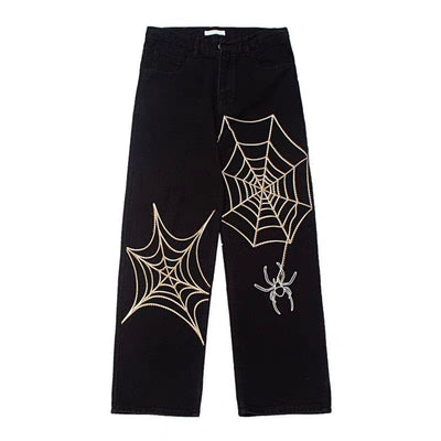 "Spider Web" Unisex Men Women Streetwear Denim Jeans