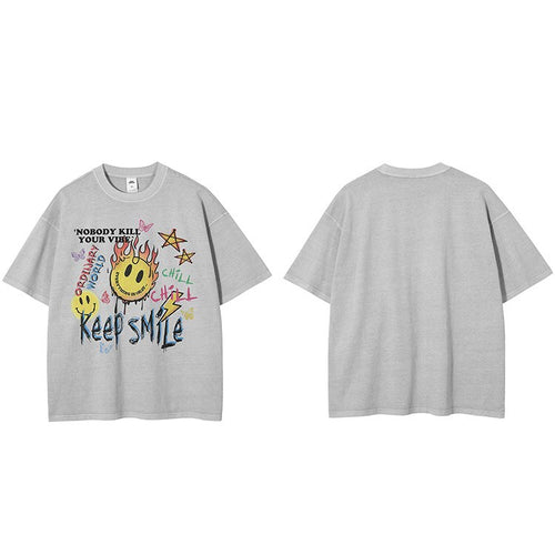 "Keep Smiling" Unisex Men Women Streetwear Graphic T-Shirt