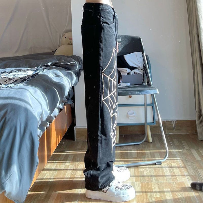 "Spider Web" Unisex Men Women Streetwear Denim Jeans
