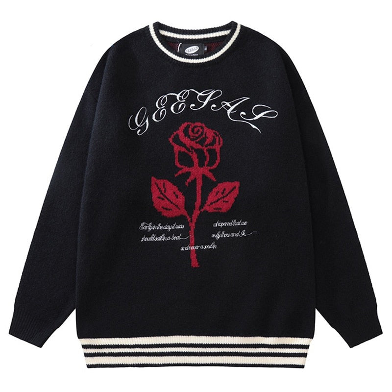 "Big Rose" Unisex Men Women Streetwear Graphic Sweater