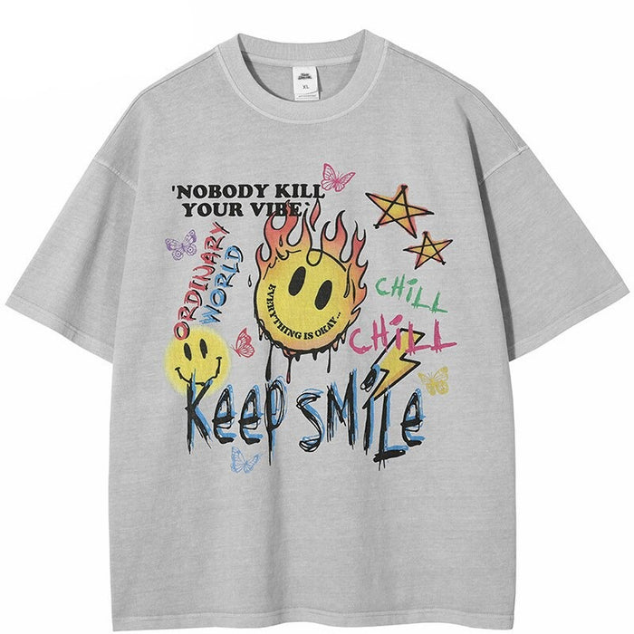 "Keep Smiling" Unisex Men Women Streetwear Graphic T-Shirt