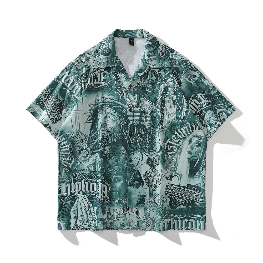 "Paisa" Unisex Men Women Streetwear Button Up Shirt
