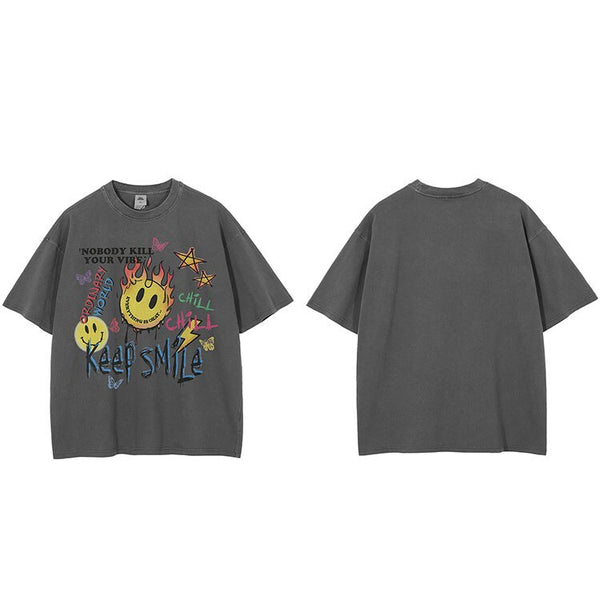 "Keep Smiling" Unisex Men Women Streetwear Graphic T-Shirt