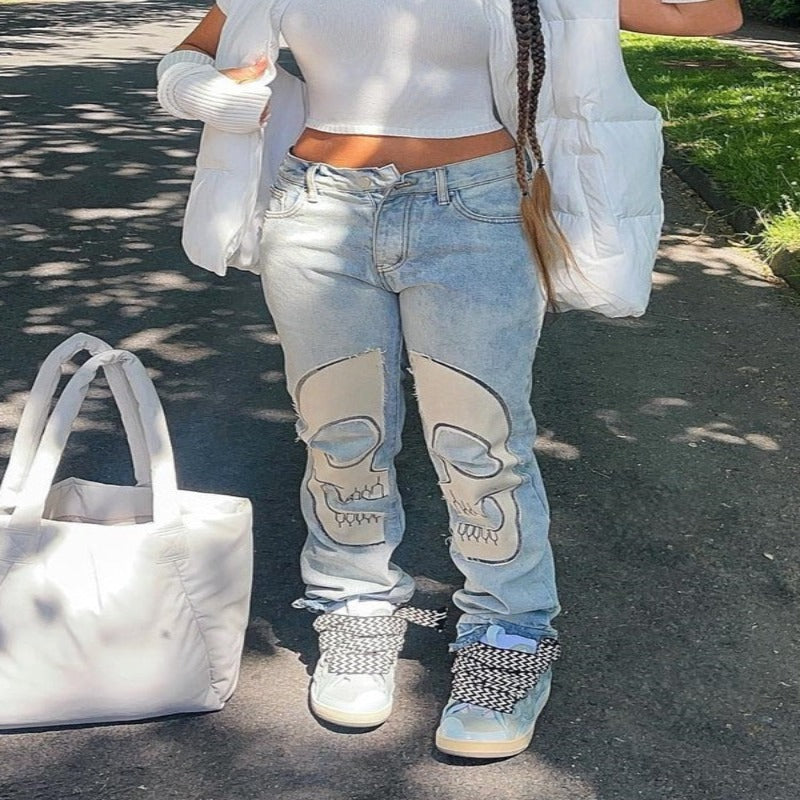 "White Knight" Unisex Men Women Streetwear Denim Jeans